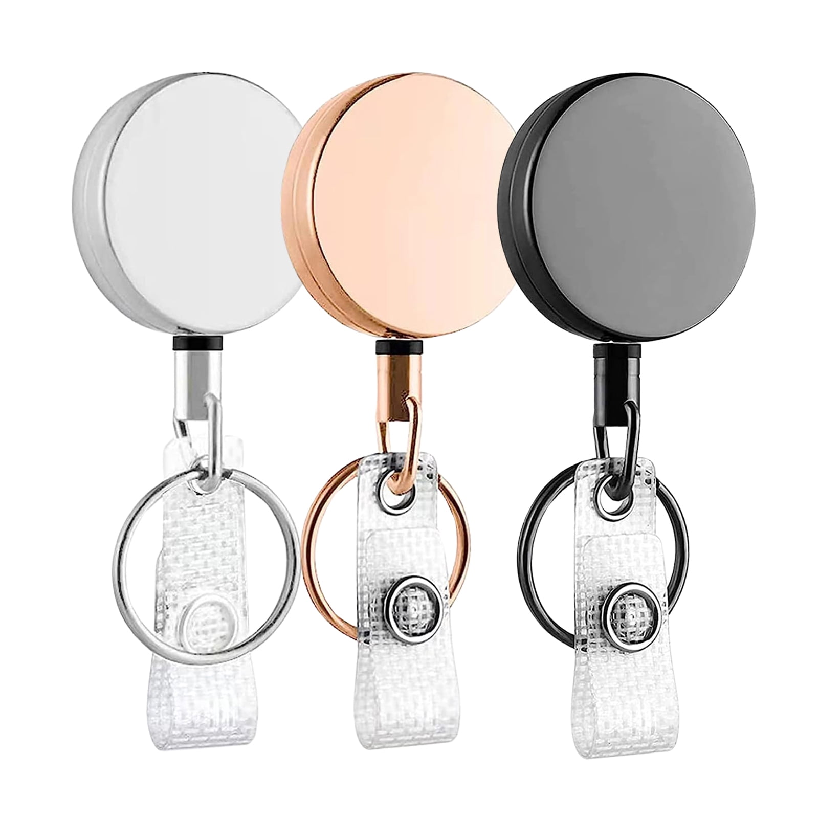 3pcs Retractable Badge Holder Metal Card Key Ring Clip and ID Lanyard ...
