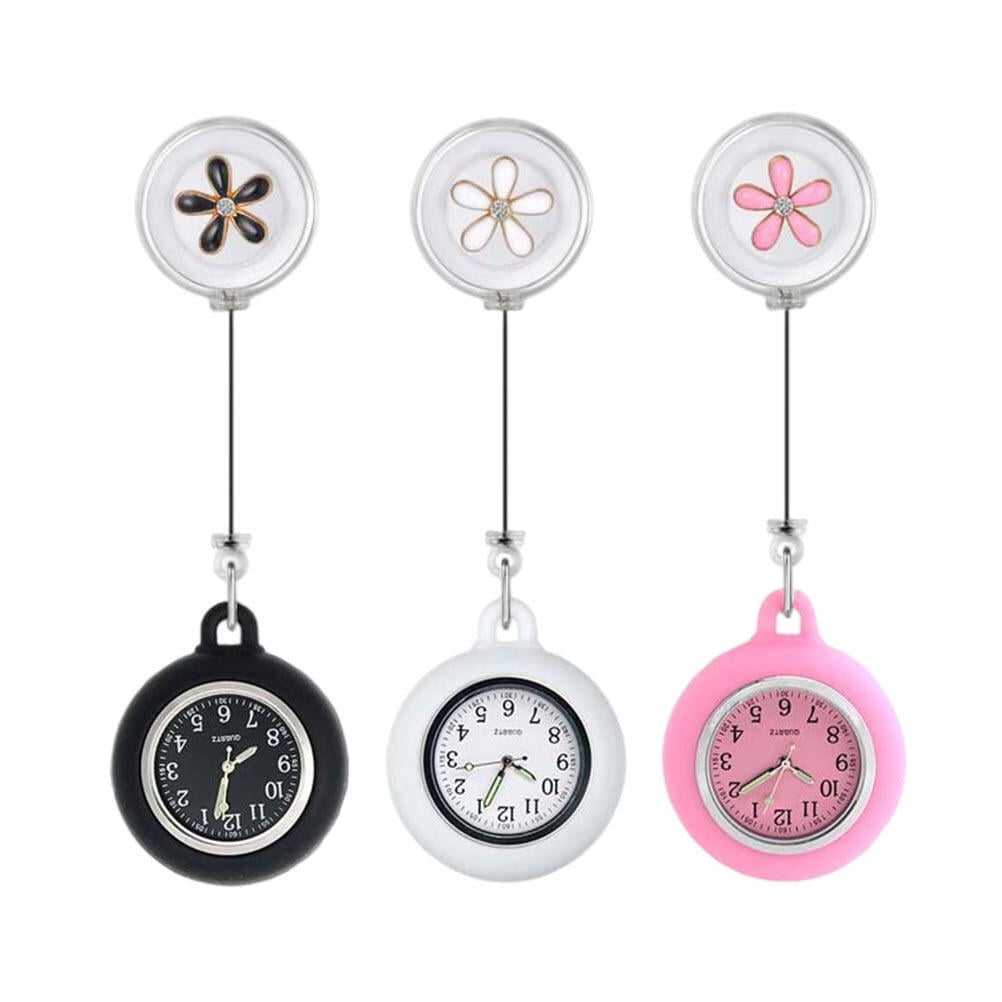 3pcs Retractable Nurse Watches Chic Flower Printed Hanging Watches for ...