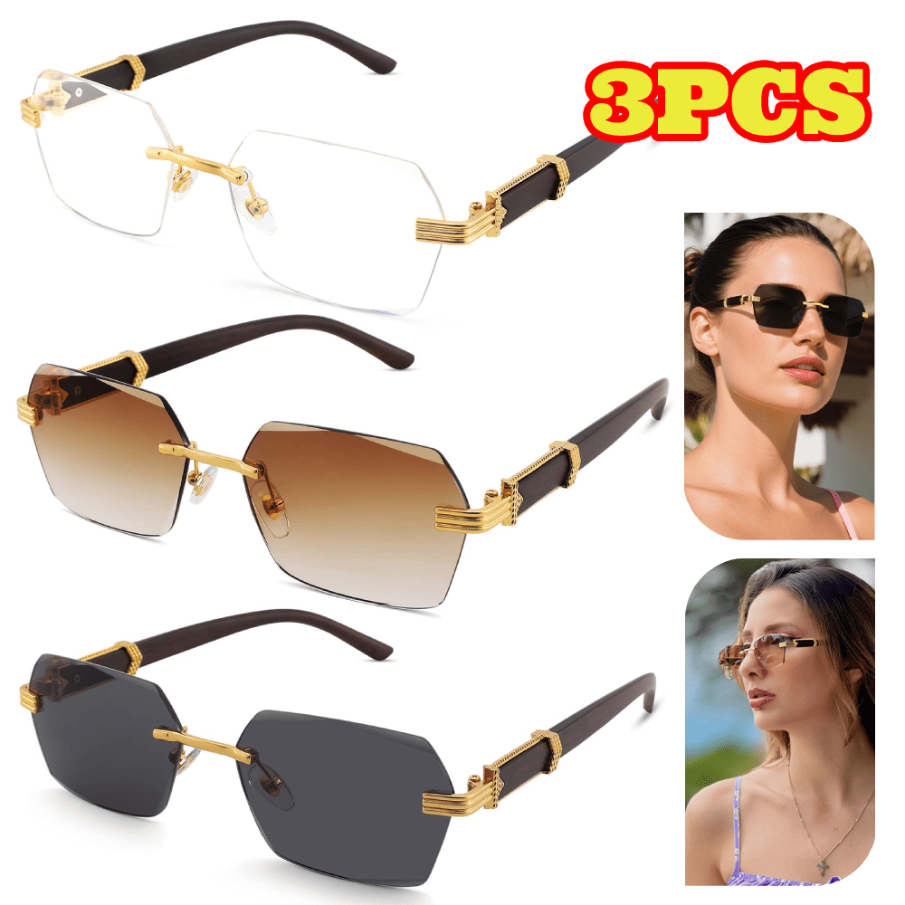 3pcs Retro Rimless Sunglasses, Vintage Rectangle Sun Glasses, Fashion ...