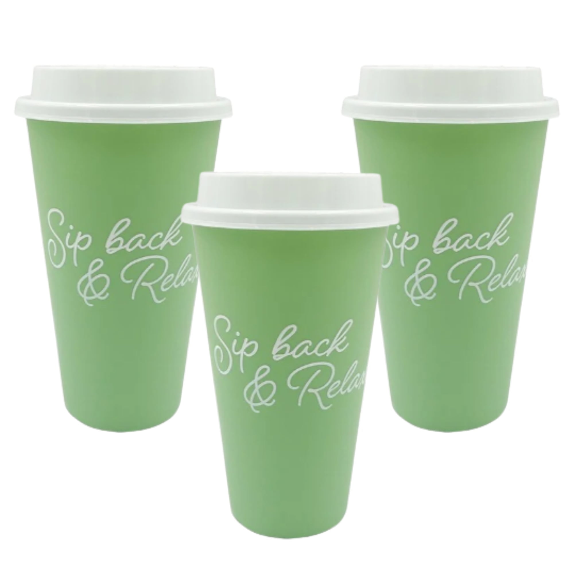 LSM 3pcs Reusable 17oz Portable Cups with Lids, Sip Back & Relax Design ...