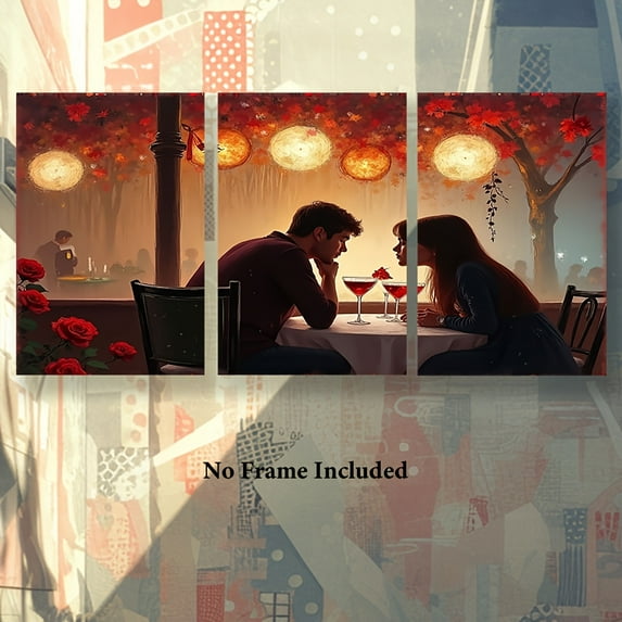 3pcs Romantic Autumn Canvas Wall Art - Frameless Couple Scene Posters ...