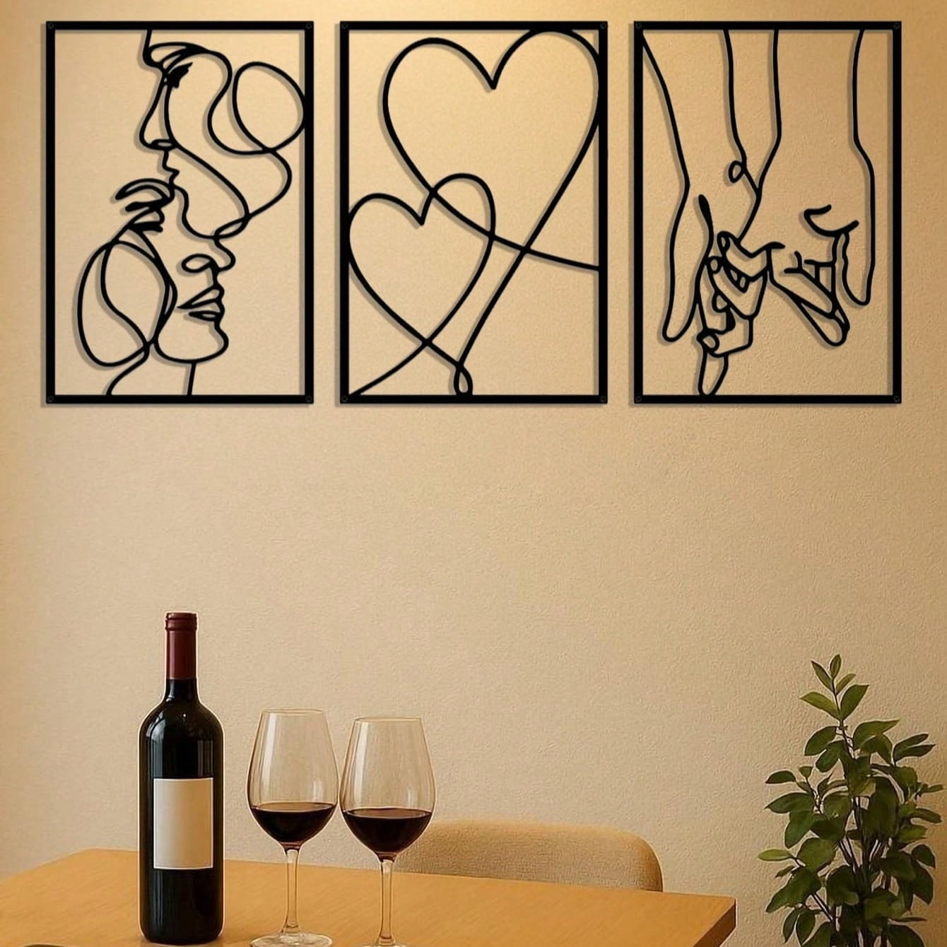3pcs Romantic Metal Wall Art Set - Minimalist Couple Silhouette, Love ...