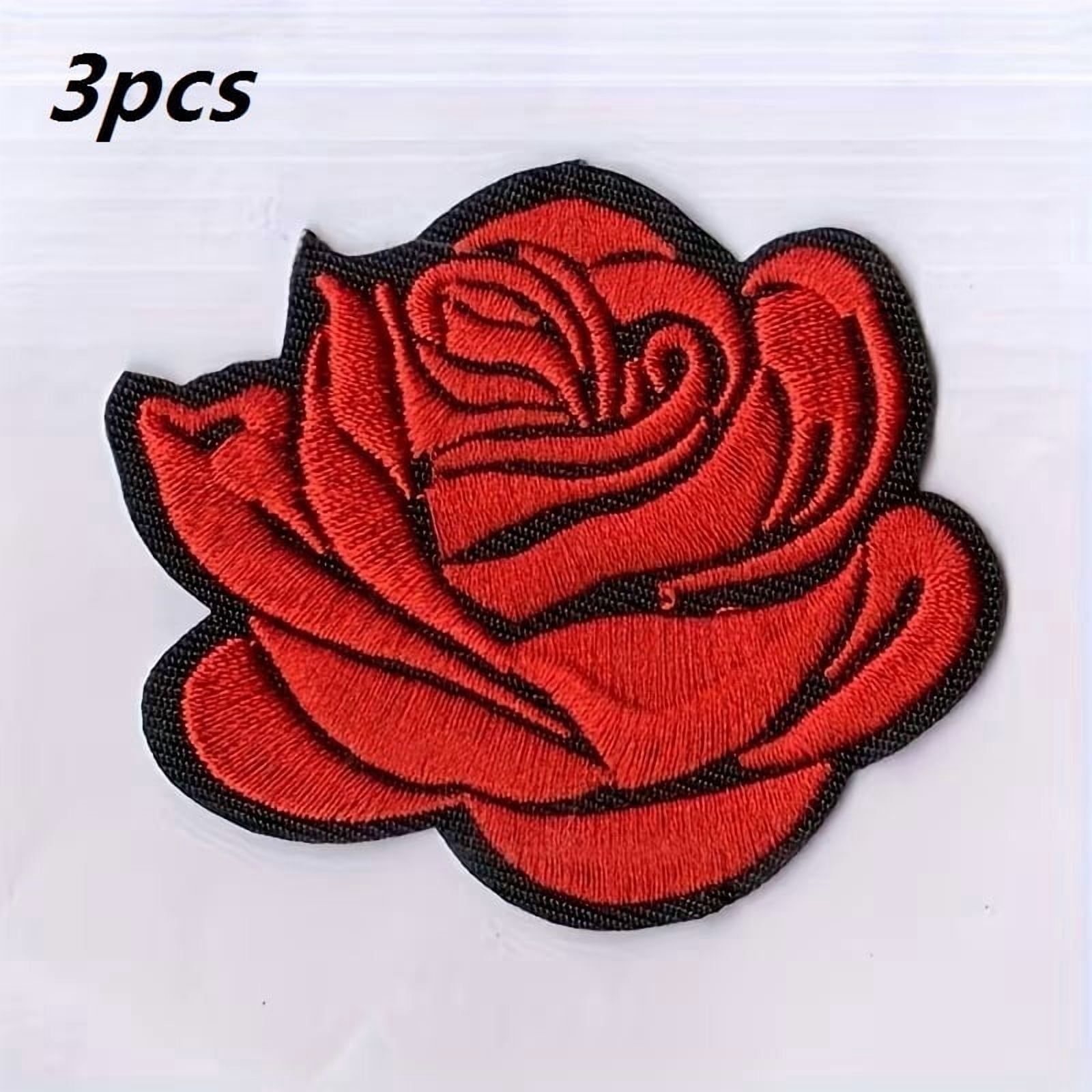 3pcs Rose Embroidery Patches - Iron-On Appliques for Clothing, Bags ...