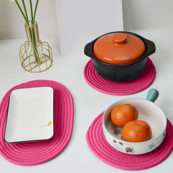 3pcs Round Natural Rope Woven Thermal Insulated Placemat, Thick Durable ...