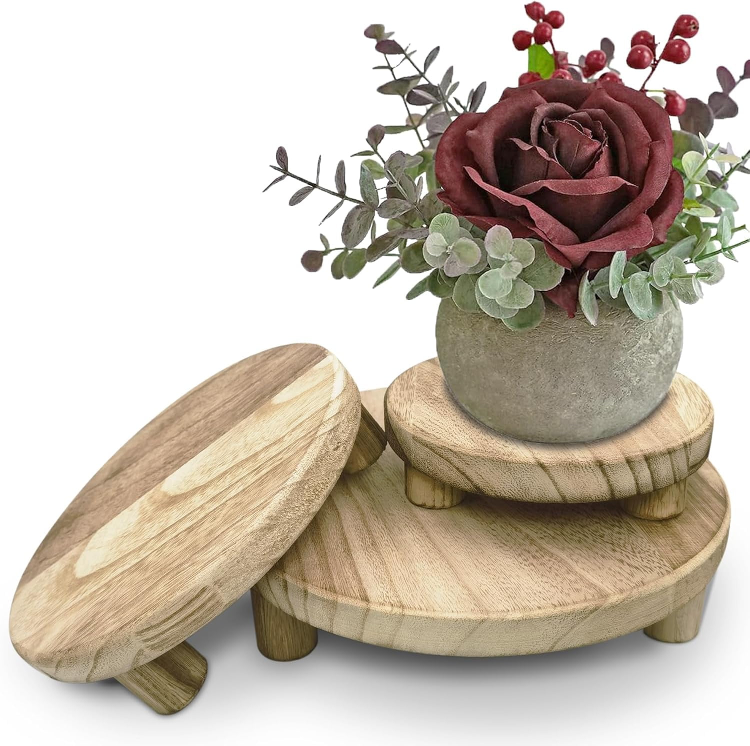 3pcs Round Wood Riser - Plant Risers Stand for Decor - Wood Pedestal ...