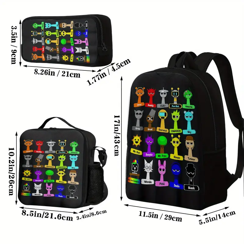 3pcs SPRUNKI Character Pattern Backpack Set, Backpack, Pencil Bag ...