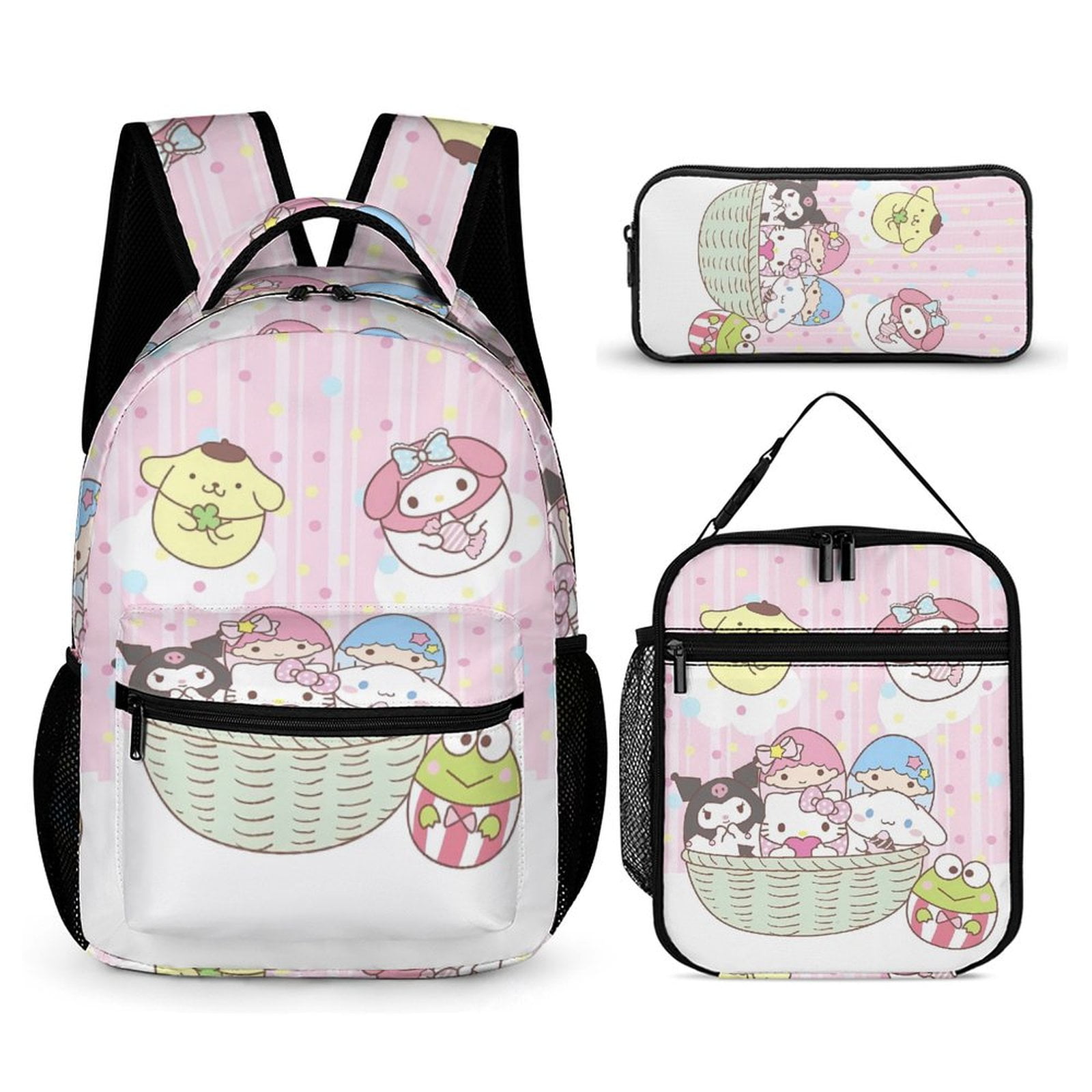 3pcs Sa_nrio Characters Kitty Kuromi Backpack Set, Large Capacity ...
