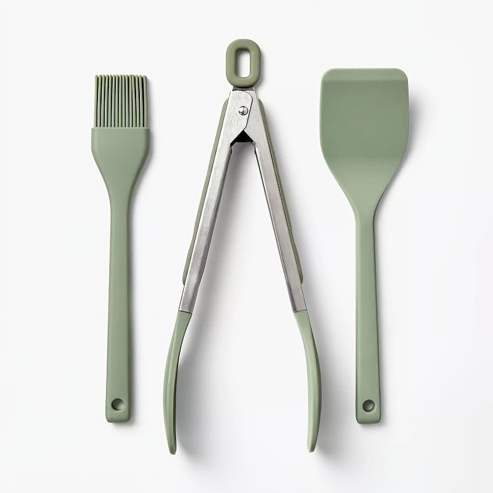 3pcs Sage Green Silicone Mini Cooking Utensil Set - Heat-Resistant ...