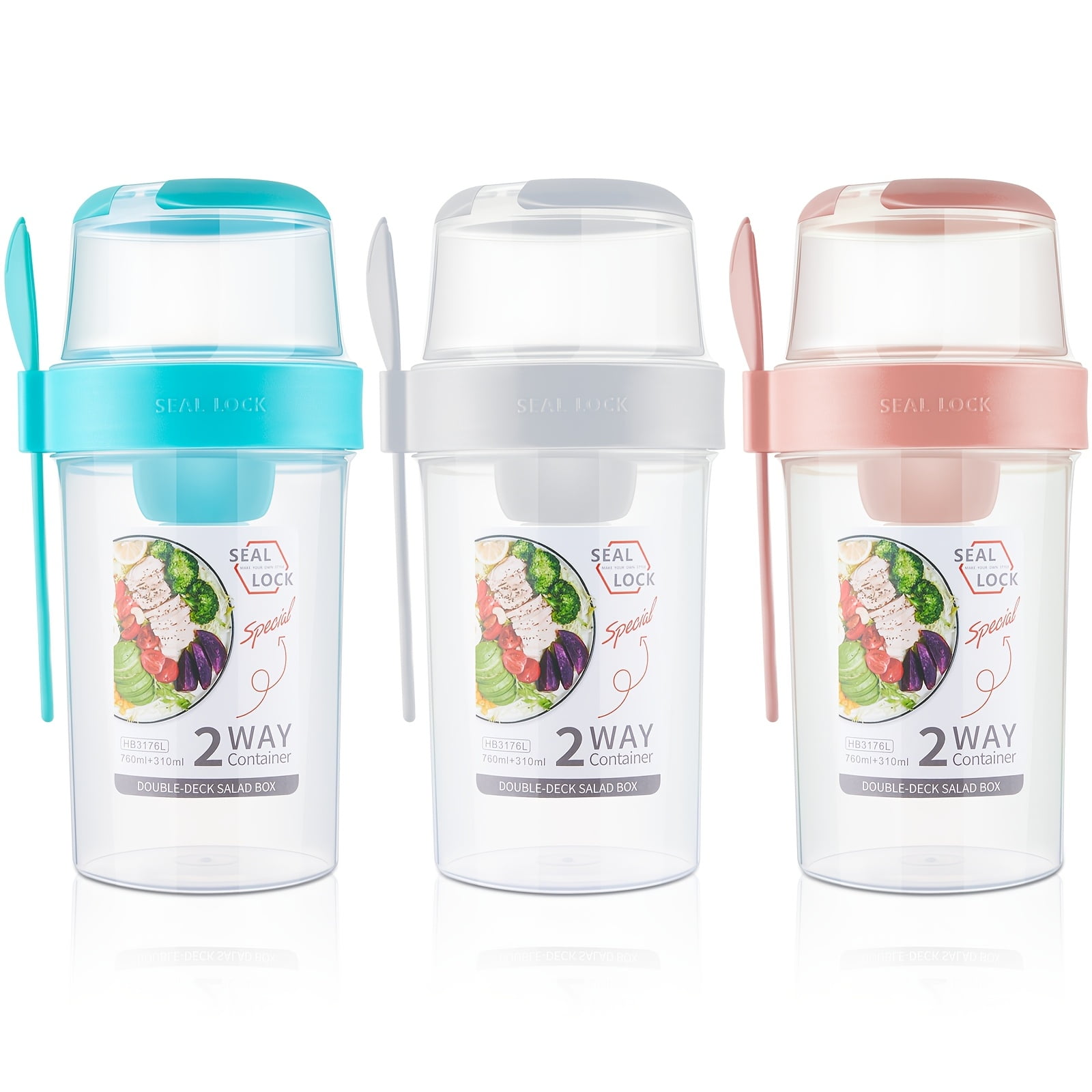 3pcs Salad Shaker Cups with Lids & Fork - Portable Fresh Salad ...