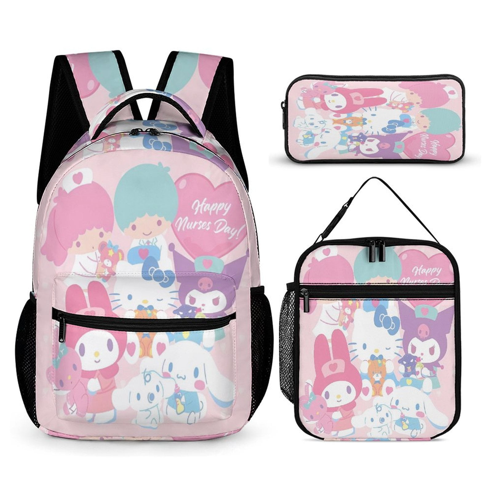 3pcs Sanrio Characters Kitty Kuromi Backpack Set, Multi-functional ...