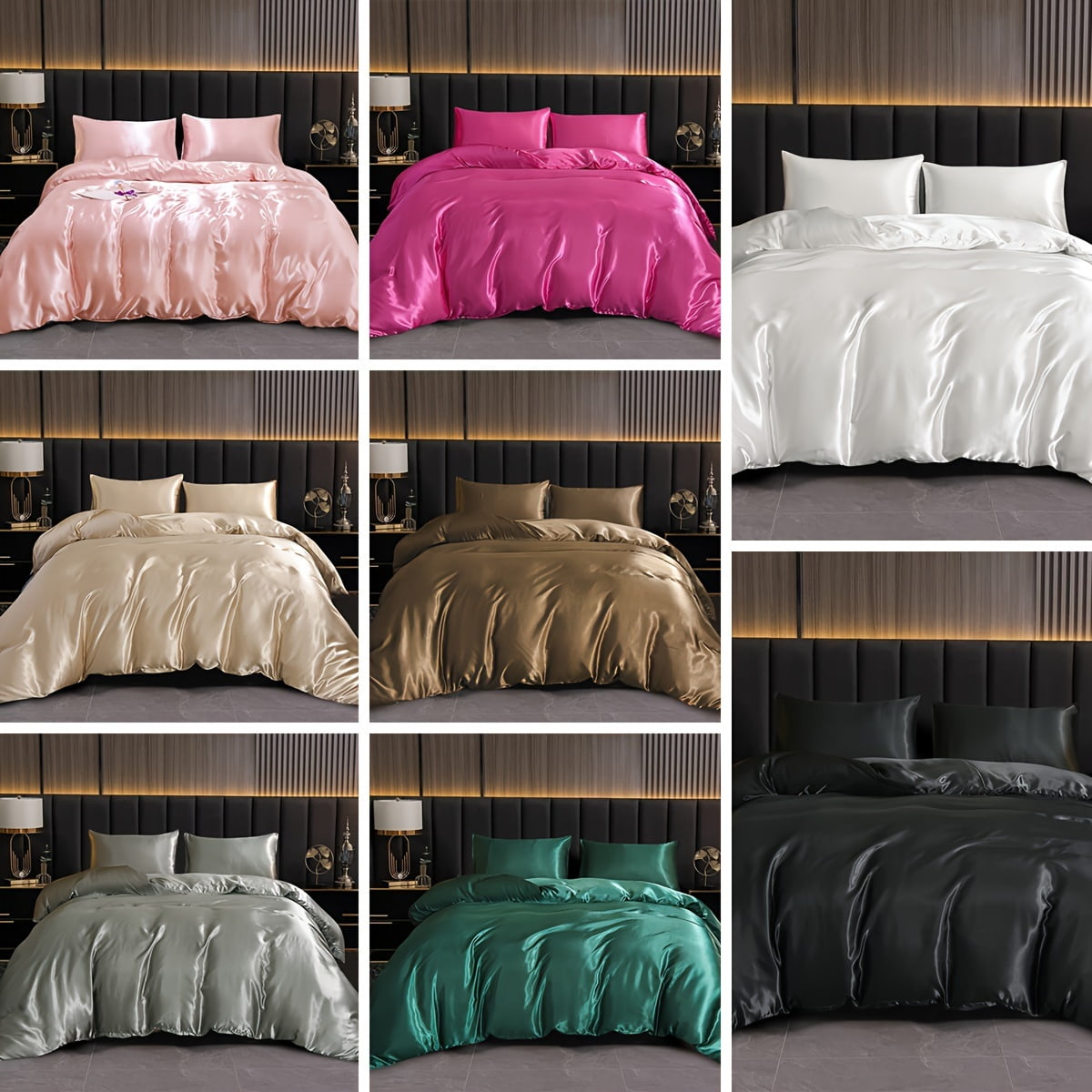 3pcs Satin Duvet Cover Set, Luxury Silky Solid Color Bedding Set, Soft ...