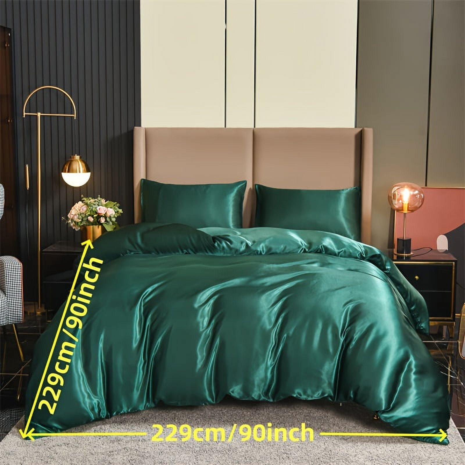 3pcs Satin Duvet Cover Set, Luxury Silky Solid Color Bedding Set, Soft ...