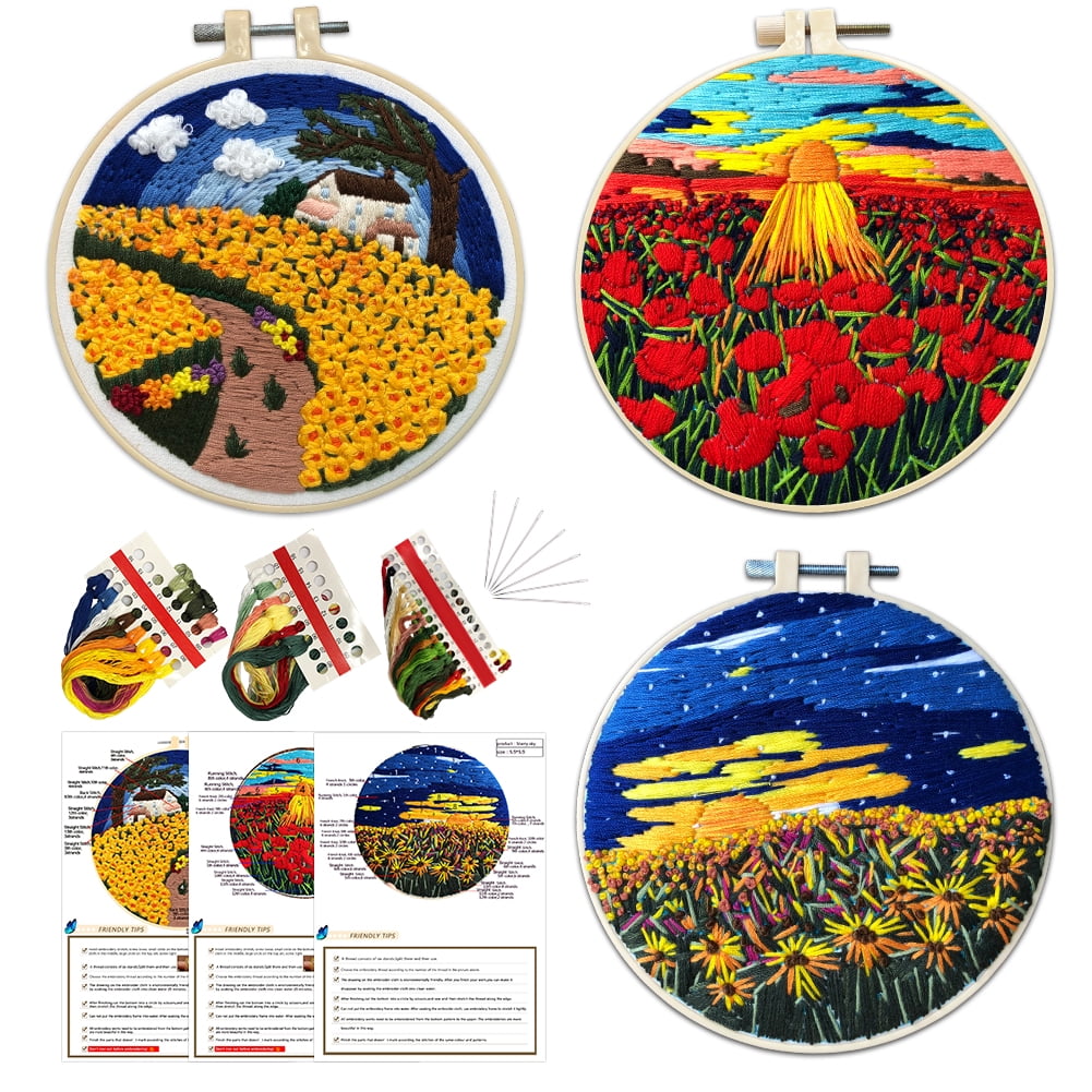 3pcs Scenery DIY Embroidery Kits for Beginners,Include Embroidery ...