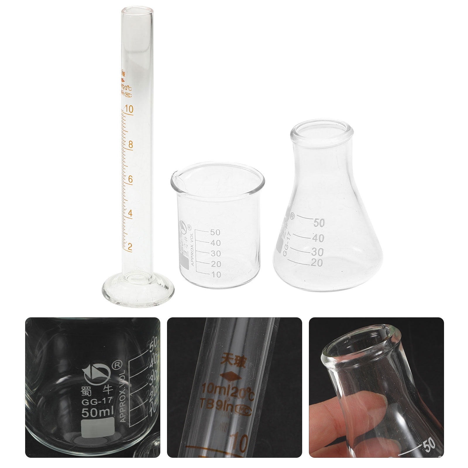 3pcs Scientific Laboratory Tool (Glass Graduated Cylinder Beaker ...