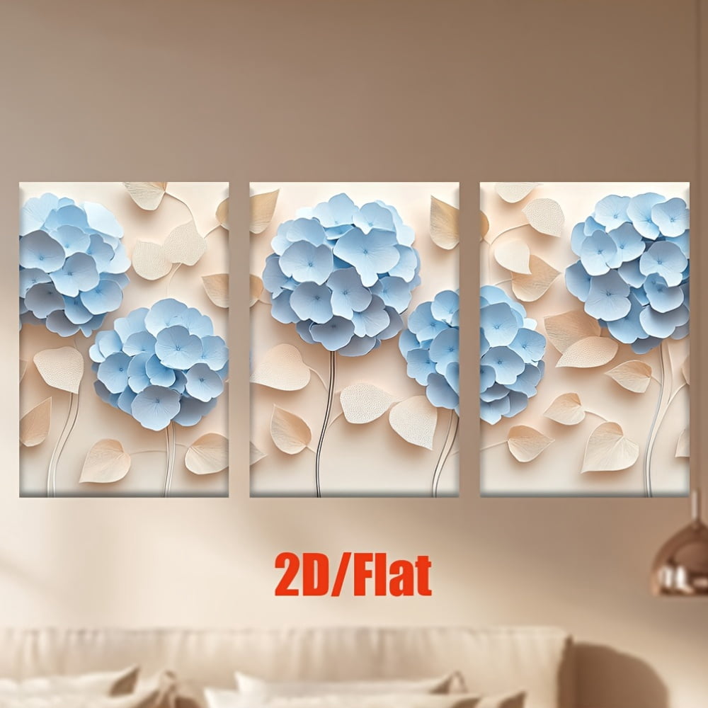 3pcs/Set, 2D/Flat Canvas Paintings-Frameless, Blue Hydrangeas, Mixed ...