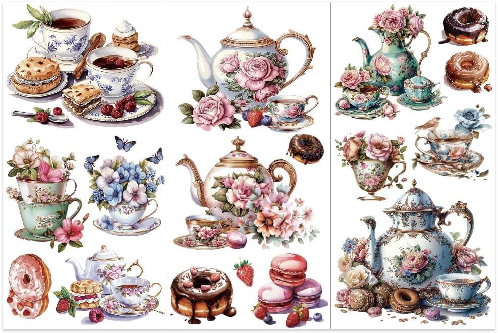 3pcs/Set Afternoon Tea Rub on Transfers for Furniture and Crafts 6x12 ...