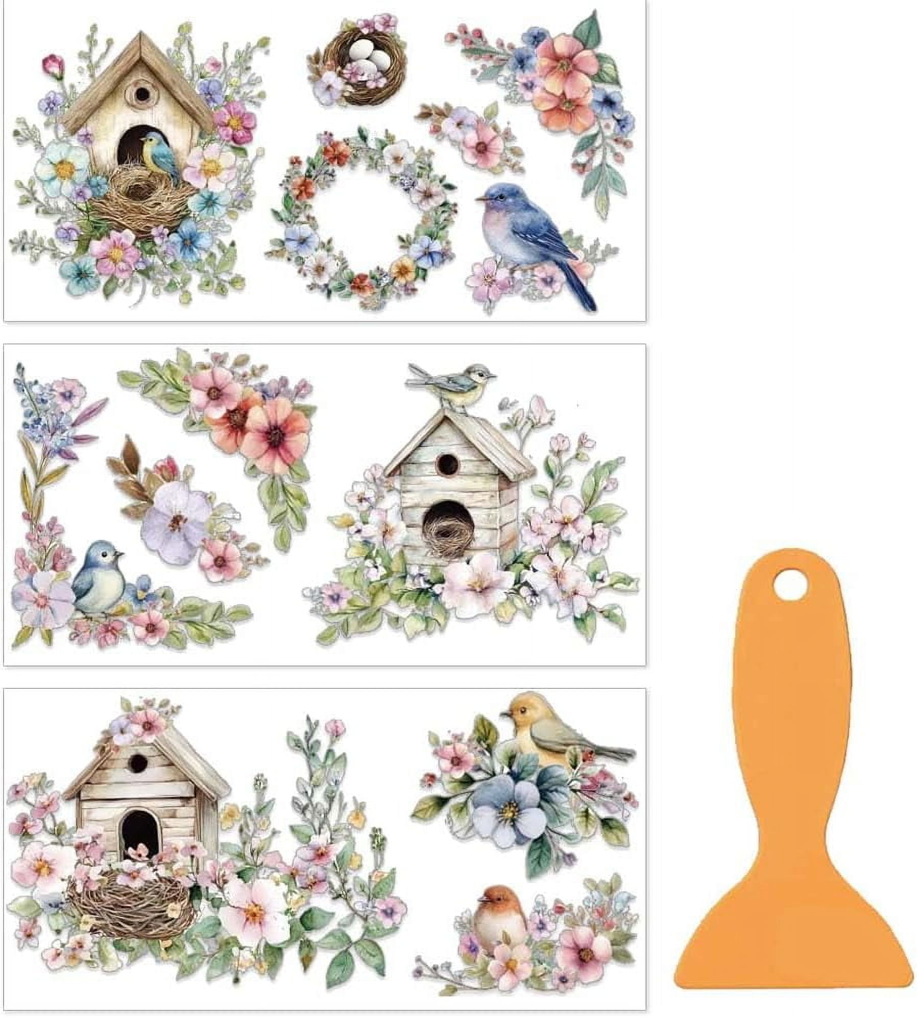 3pcs/Set Bird Flower Rub on Transfers for Furniture and Crafts 6x12 ...