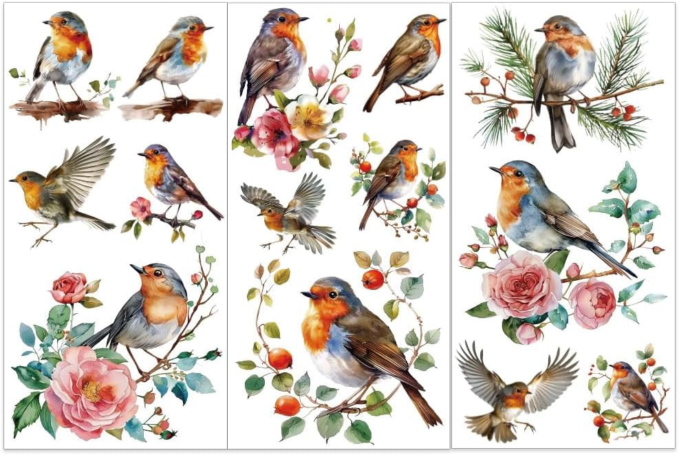 3pcs/Set Bird Rub on Transfers for Furniture and Crafts 6x12 inch Robin ...