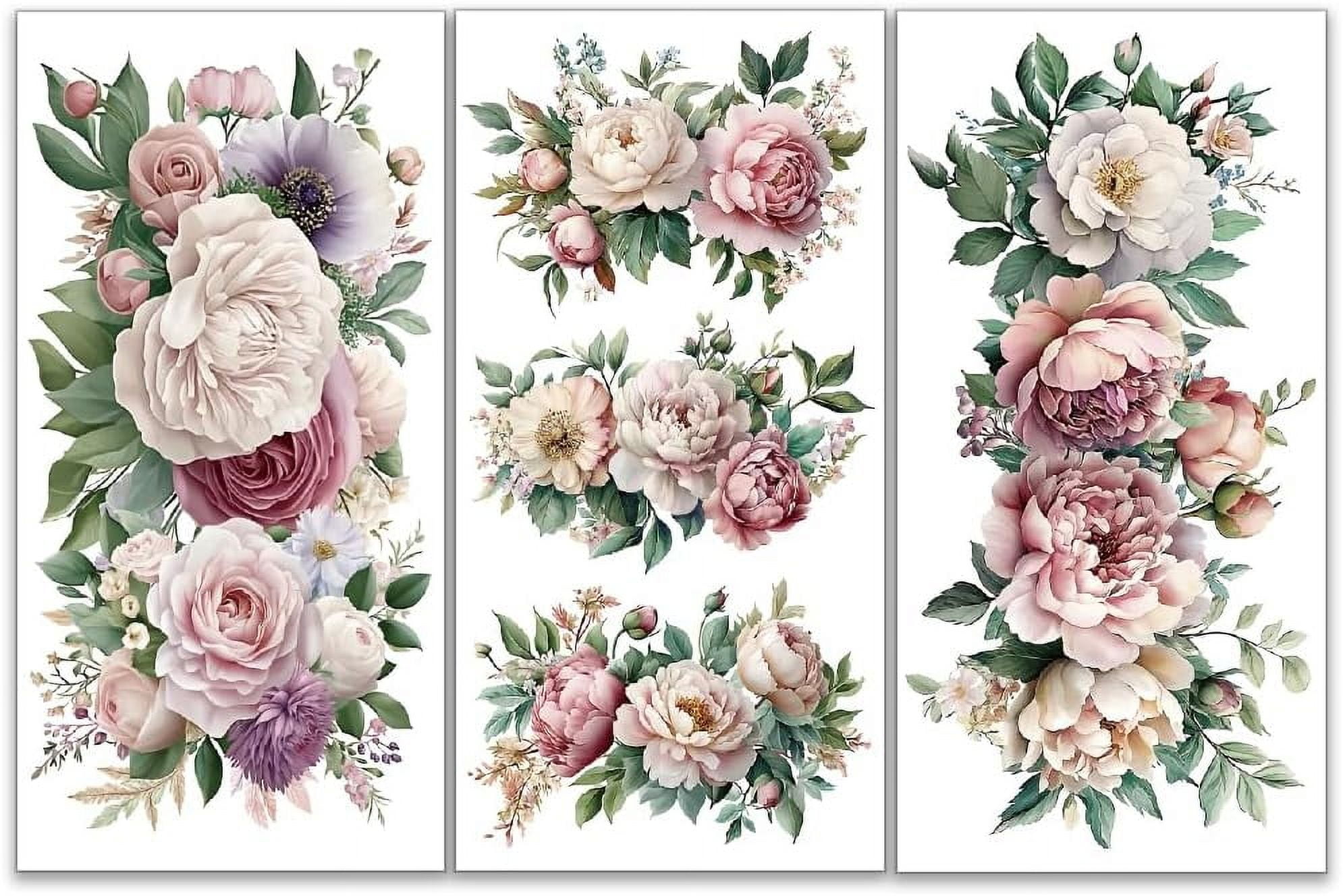 3pcs/Set Blooming Flower Rub on Transfers for Furniture and Crafts 6x12 ...