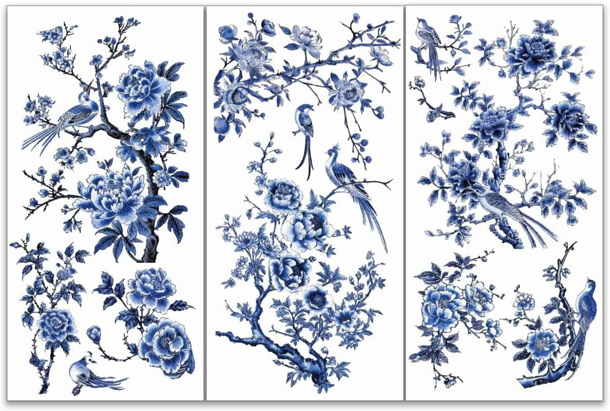 3pcs/Set Blue Flower Rub on Transfers for Furniture and Crafts 6x12 ...