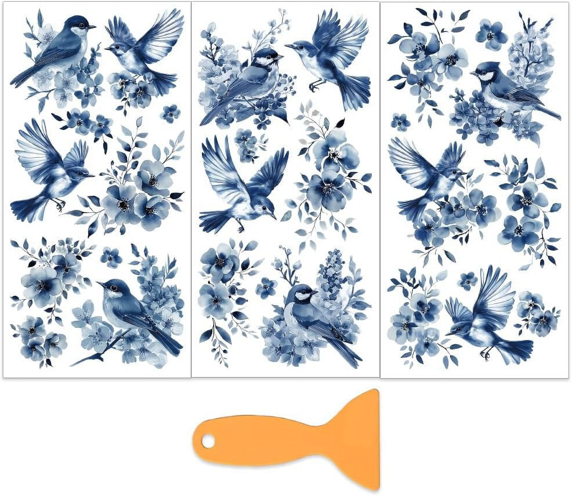 3pcs/Set Blue Flowers Rub on Transfers for Furniture and Crafts 6x12 ...