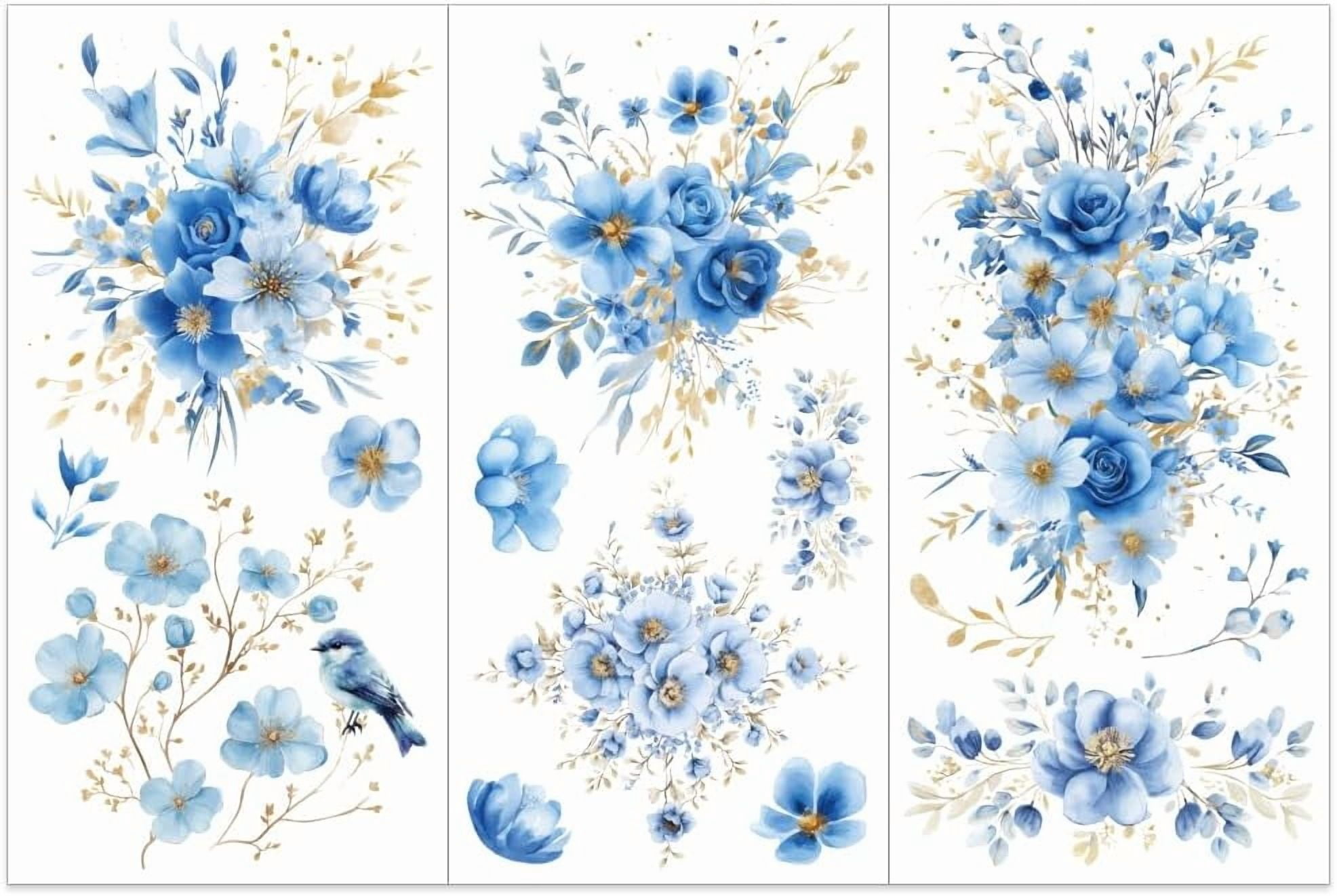 3pcs/Set Blue Gold Foil Flower Rub on Transfers for Furniture and ...