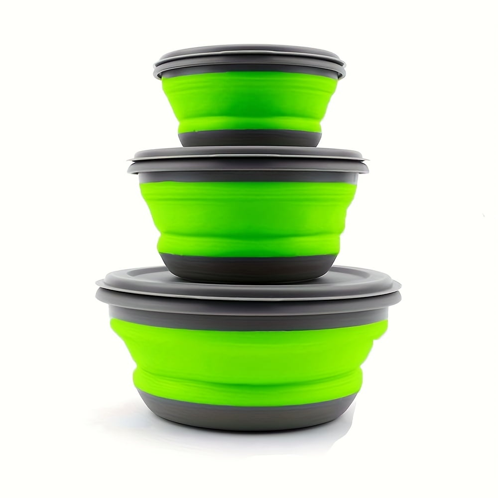 3pcs Set Camping Bowls With Lids, Foldable Silicone Collapsible Bowl ...