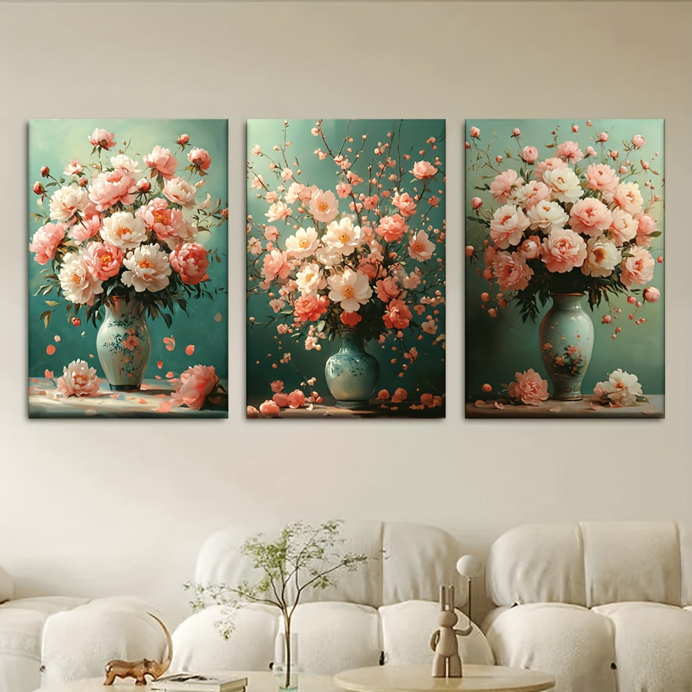 3pcs/Set, Canvas Painting--Unframed, Beautiful Flowers in a Vase ...