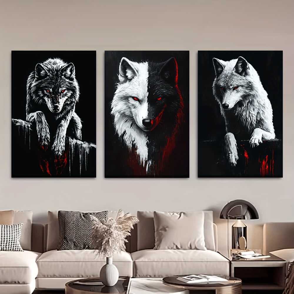 3pcs/Set, Canvas Painting--Unframed, Black Wolf And White Wolf, Posters ...