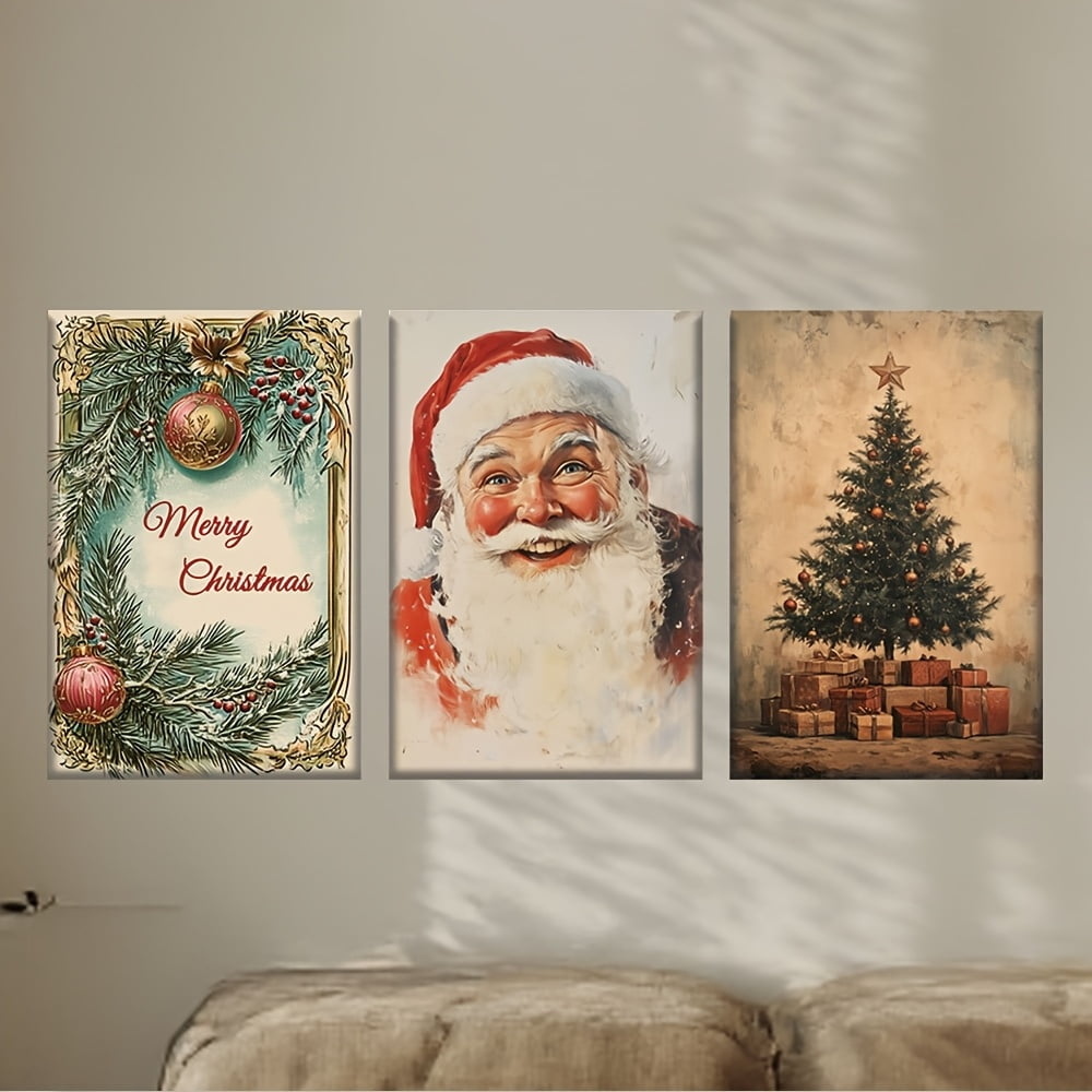 3pcs/Set, Canvas Painting--Unframed, Santa Claus Christmas Tree Merry ...