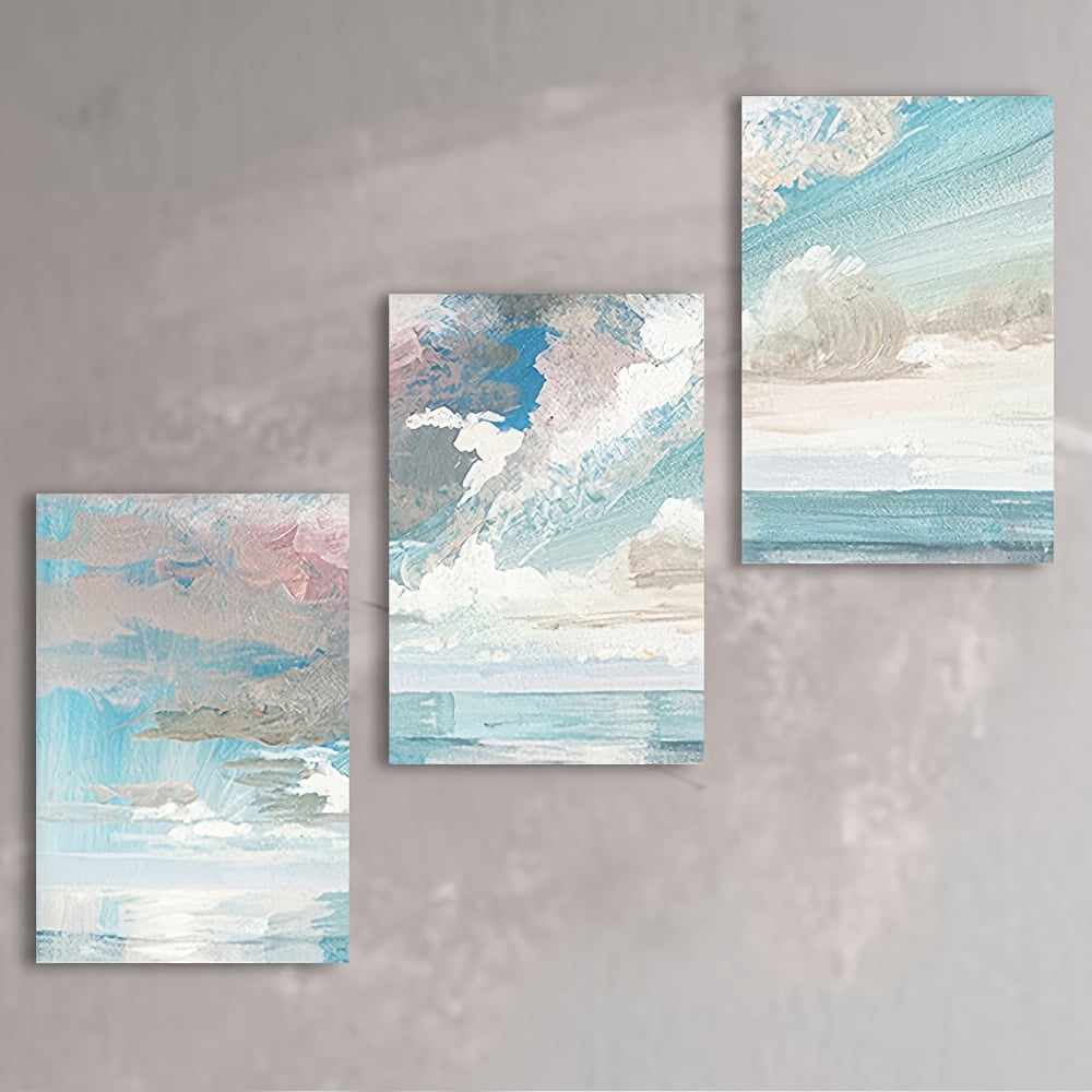 3pcs Set Cloudy Sky Over the Ocean Canvas Wall Art - Unframed, Pastel ...