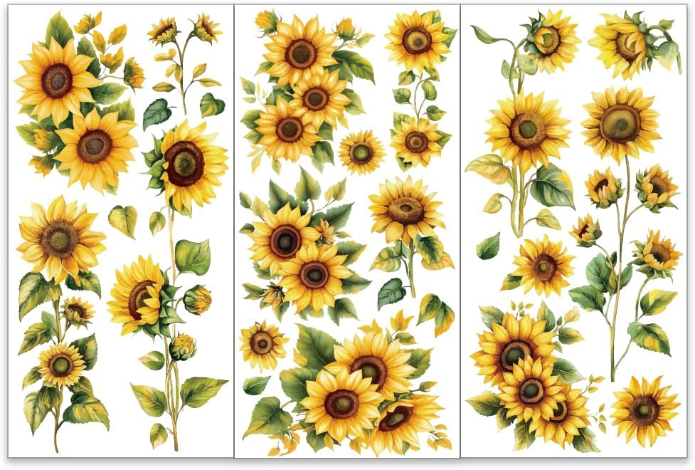 3pcs/Set Collage Sunflowers Rub on Transfers for Furniture and Crafts ...