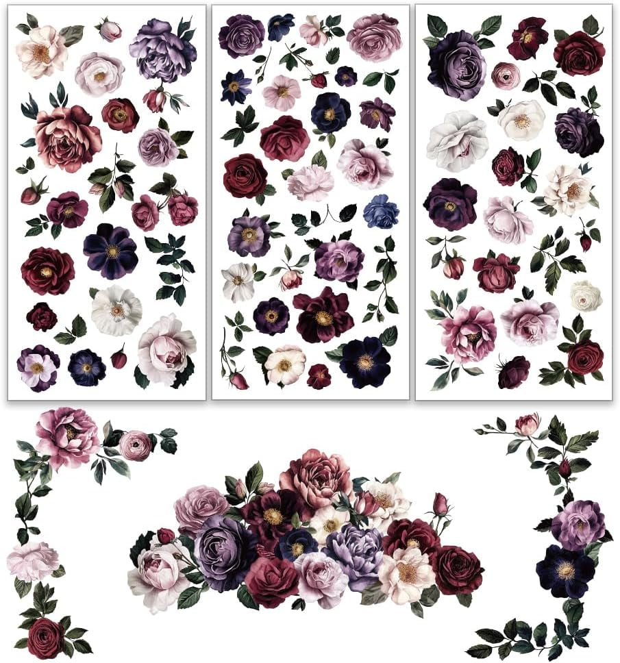 3pcs/Set Dark Flowers Pattern Rub on Transfers DIY for Furniture and ...