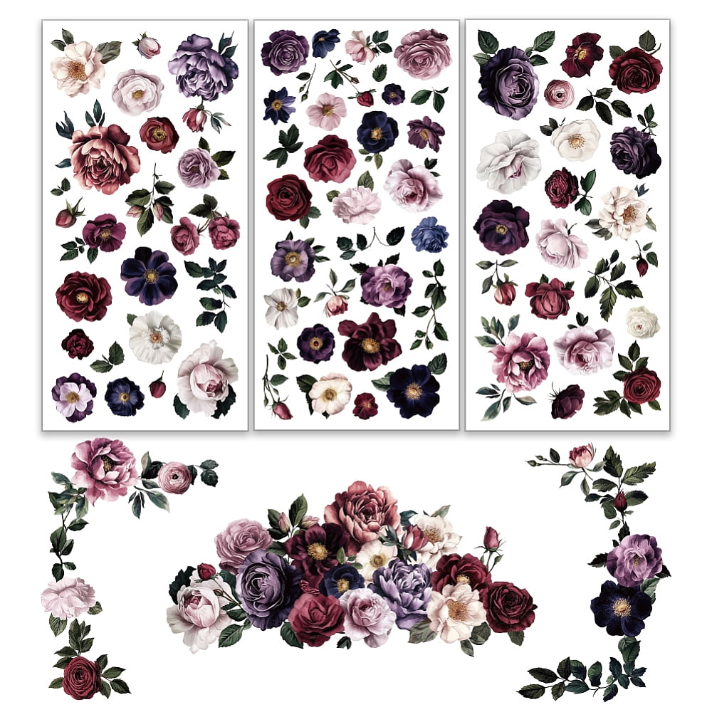 3pcs/Set Dark Flowers Pattern Rub on Transfers for Furniture and Crafts ...