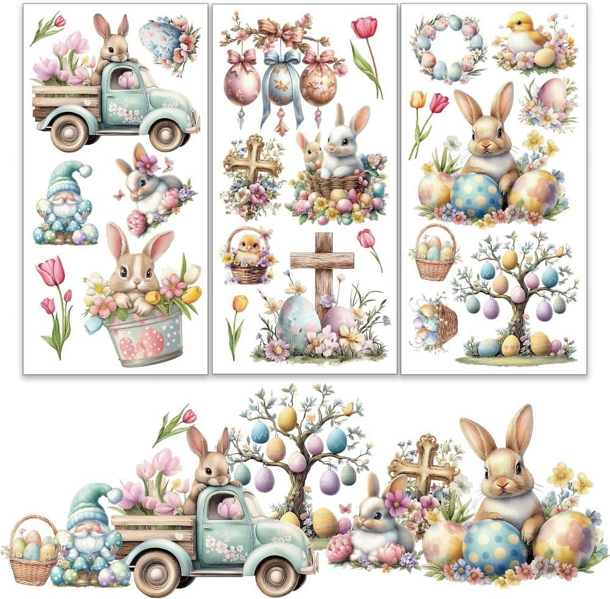 3pcs/Set Easter Bunny Rub on Transfers for Furniture and Crafts 6x12 ...