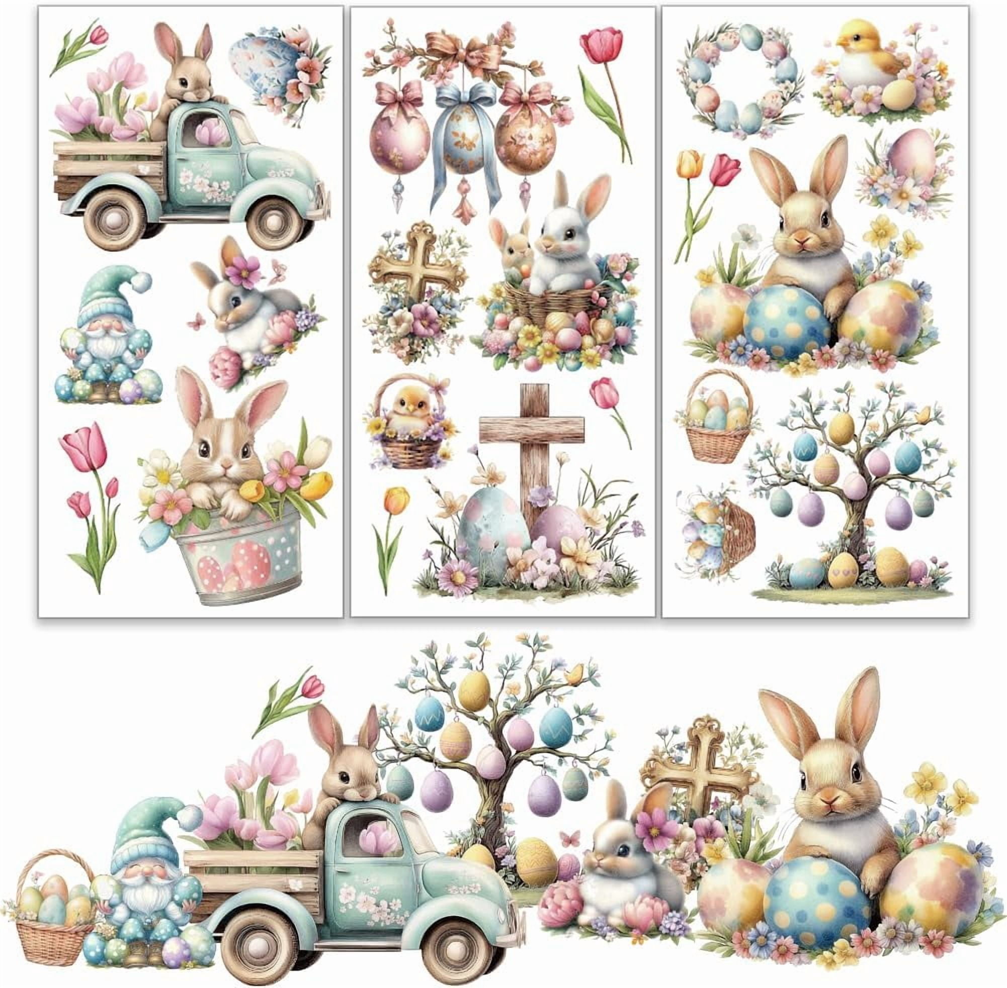 3pcs/Set Easter Bunny Rub on Transfers forFurniture and Crafts 6x12 ...