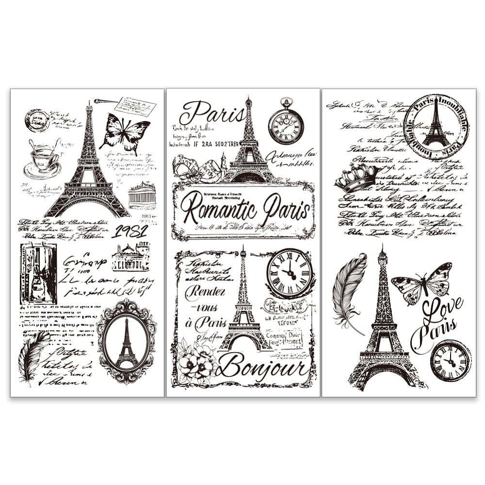 3pcs/Set Eiffel Tower Rub on Transfers for Furniture and Crafts 6x12 ...