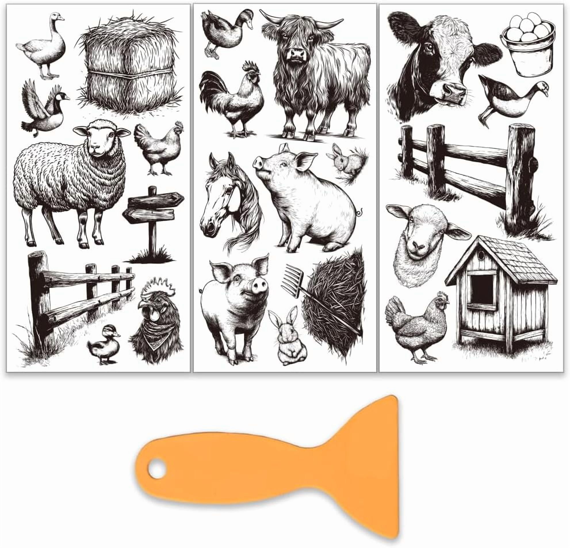 3pcs/Set Farm Animals Rub on Transfers for Furniture and Crafts 6x12 ...