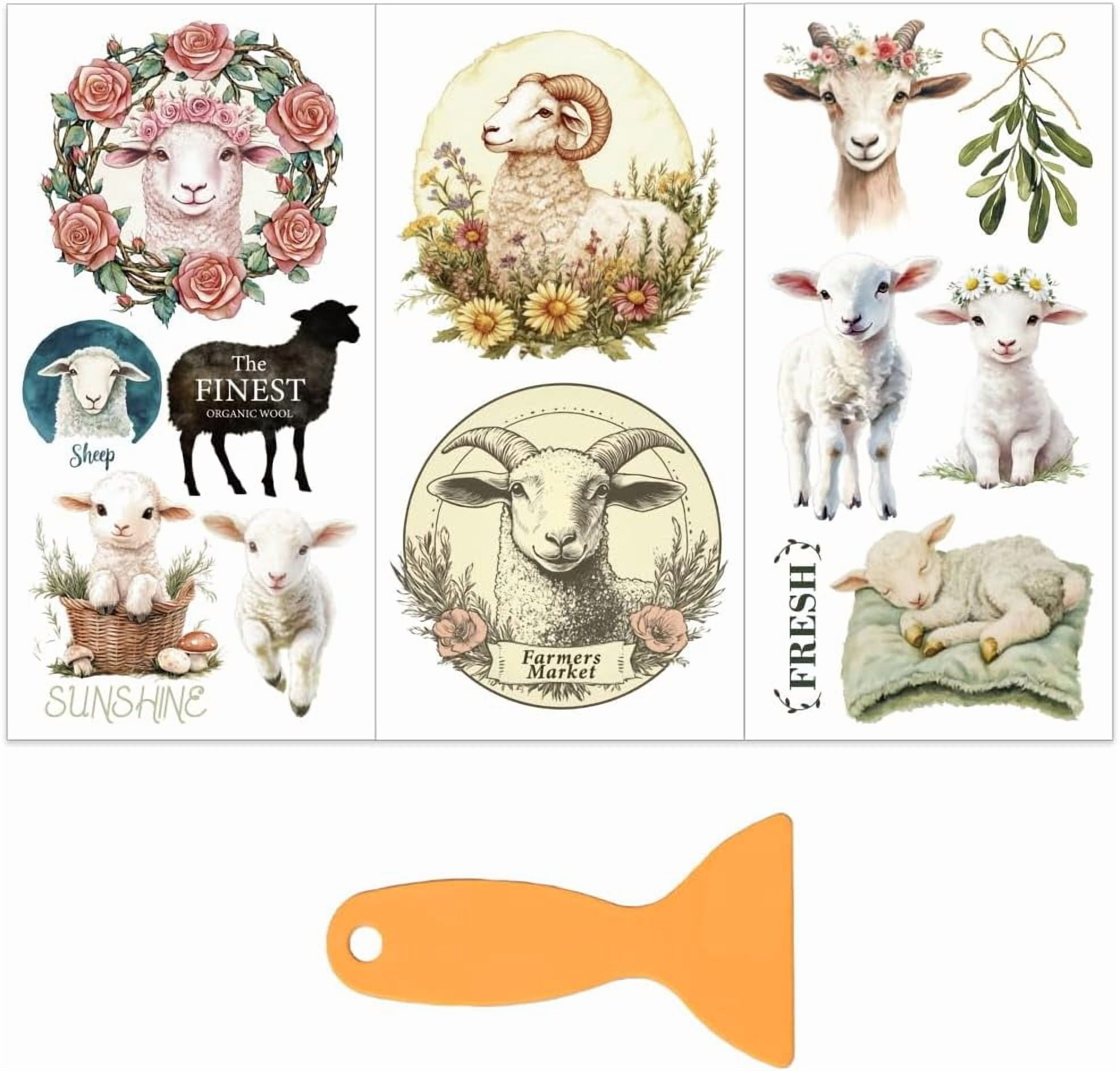 3pcs/Set Farm Sheep Rub on Transfers for Furniture and Crafts 6x12 Inch ...