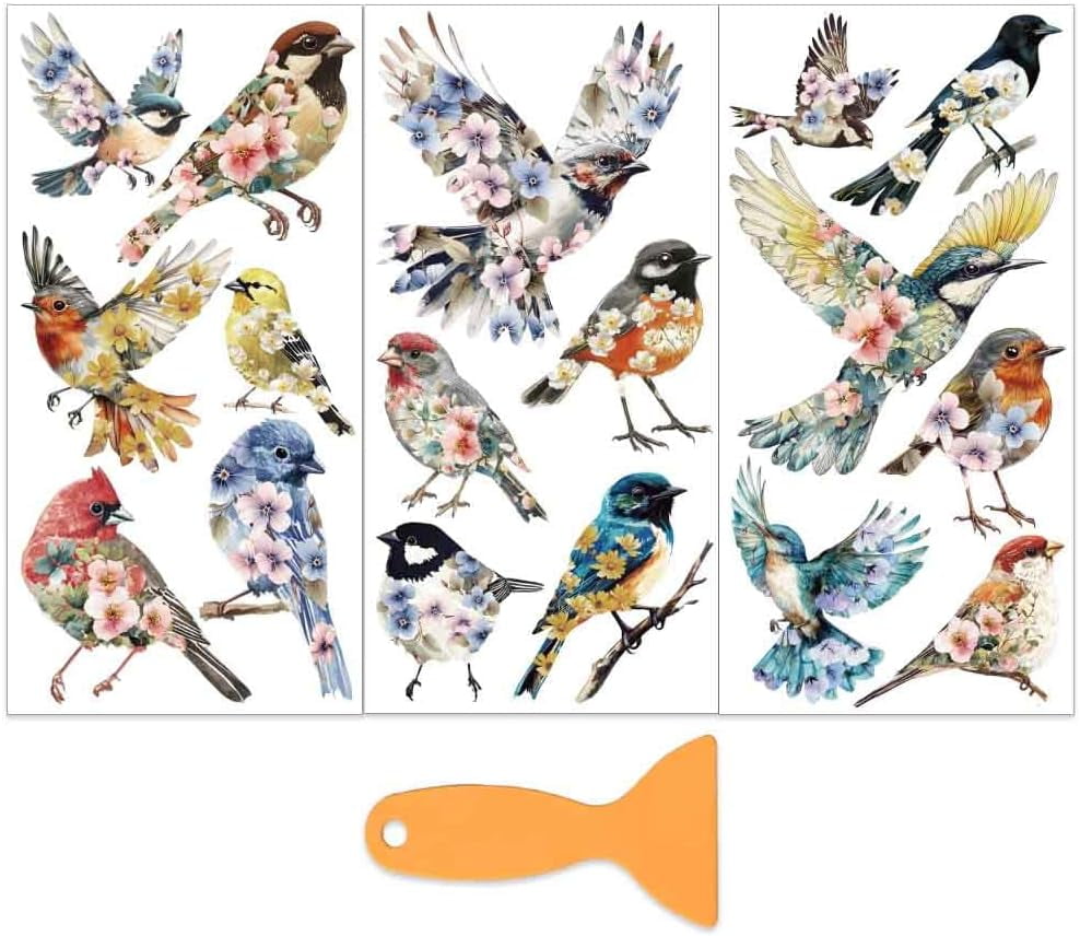 3pcs/Set Flowers Birds Rub on Transfers for Furniture and Crafts 6x12 ...