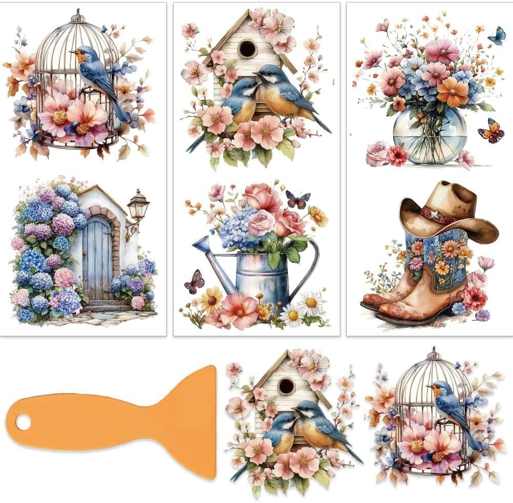 3pcs/Set Flowers and Boots Rub on Transfers DIY for Furniture and ...