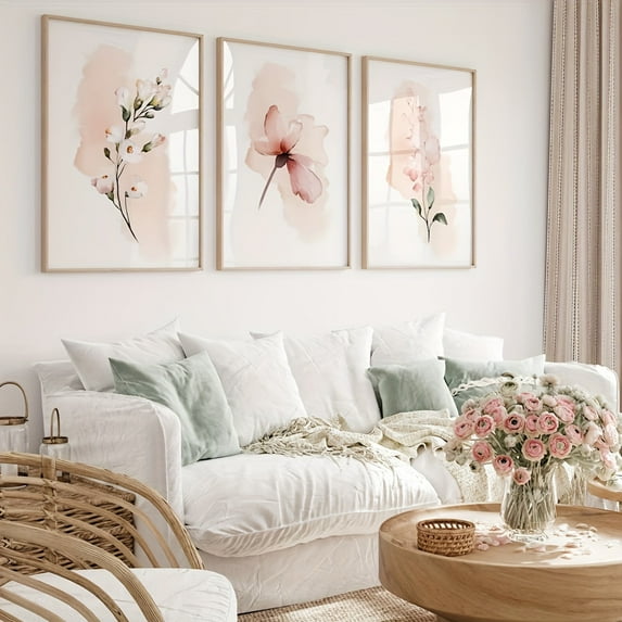 3pcs Set, Flowers Pink Prints, Flower Prints, Pink Wall Art, Gift for ...