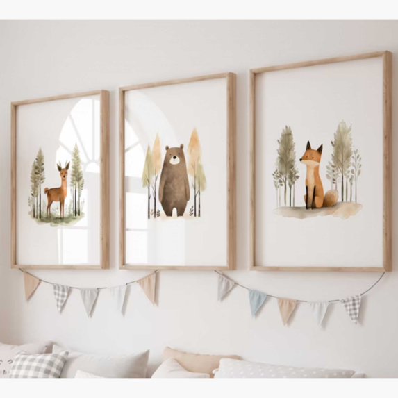3pcs/Set Forest Kindergarten Decorative Prints Featuring Cute Deer ...