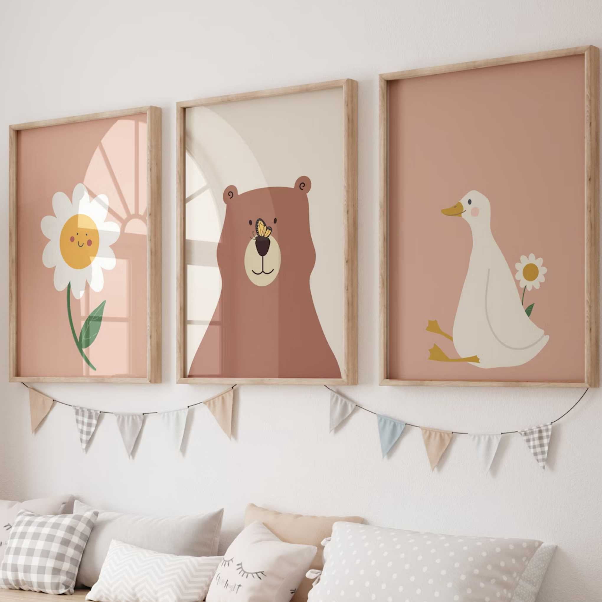 3pcs Set Frameless Animal & Daisy Canvas Wall Art, Art Deco Classic ...
