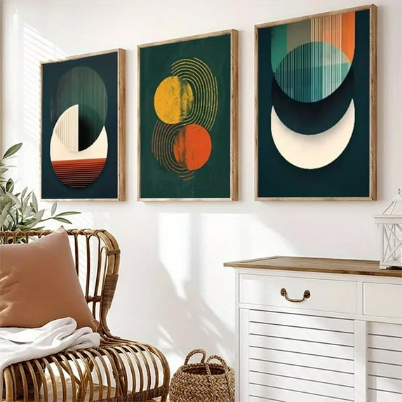 3pcs Set of Frameless Canvas Art | Abstract Circular Artworks in ...
