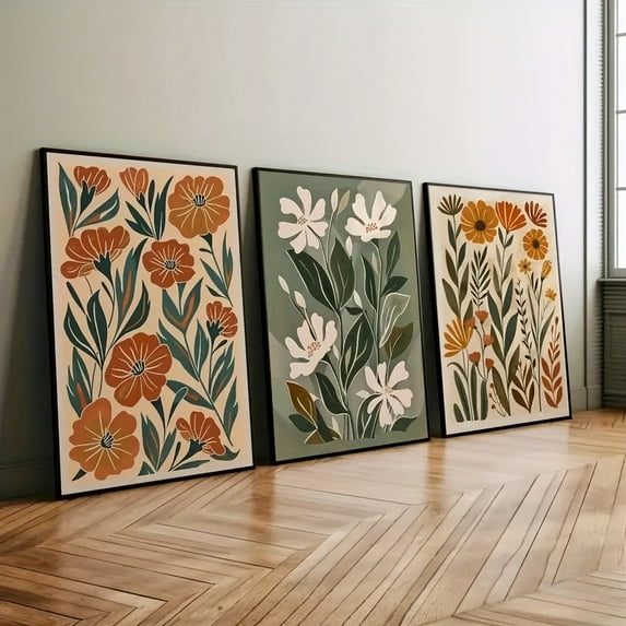 3pcs/Set Frameless Modern Bohemian Abstract Floral Canvas Printing ...