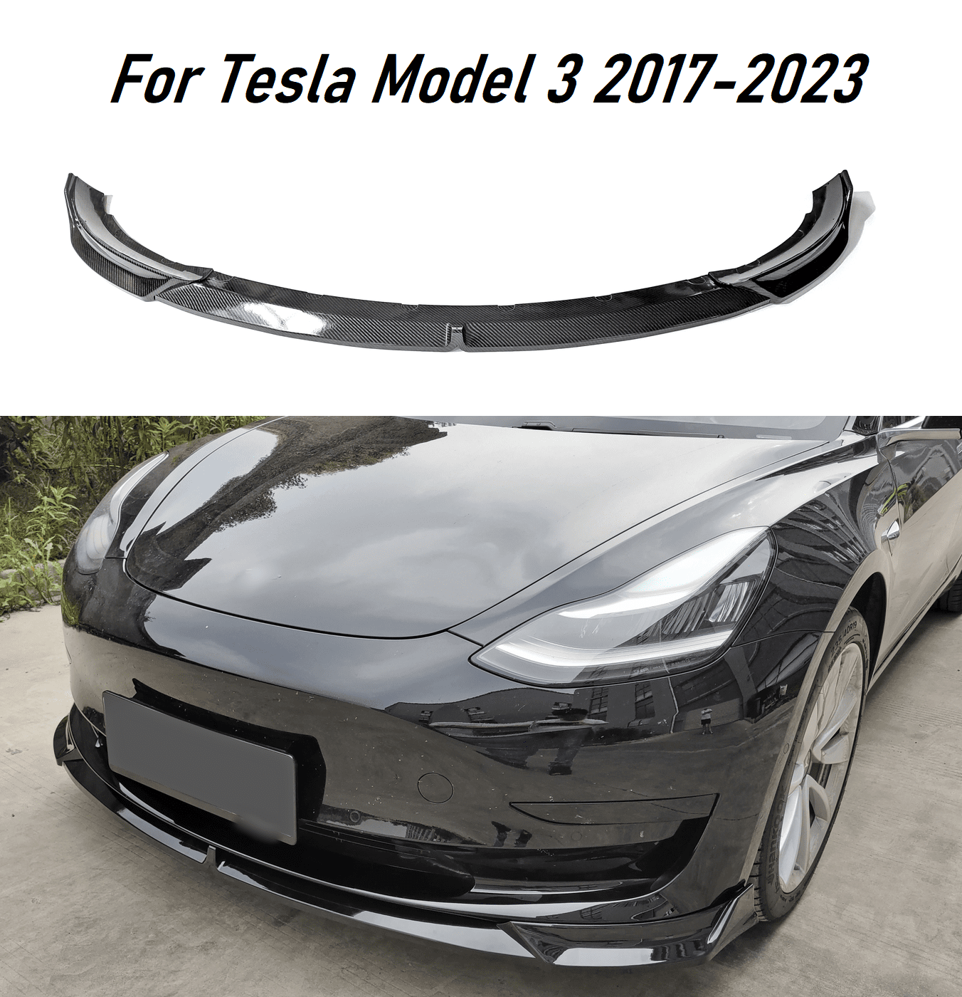 3pcs Set Front Bumper Lip for Tesla Model 3 2017-2023, Front Spoiler ...