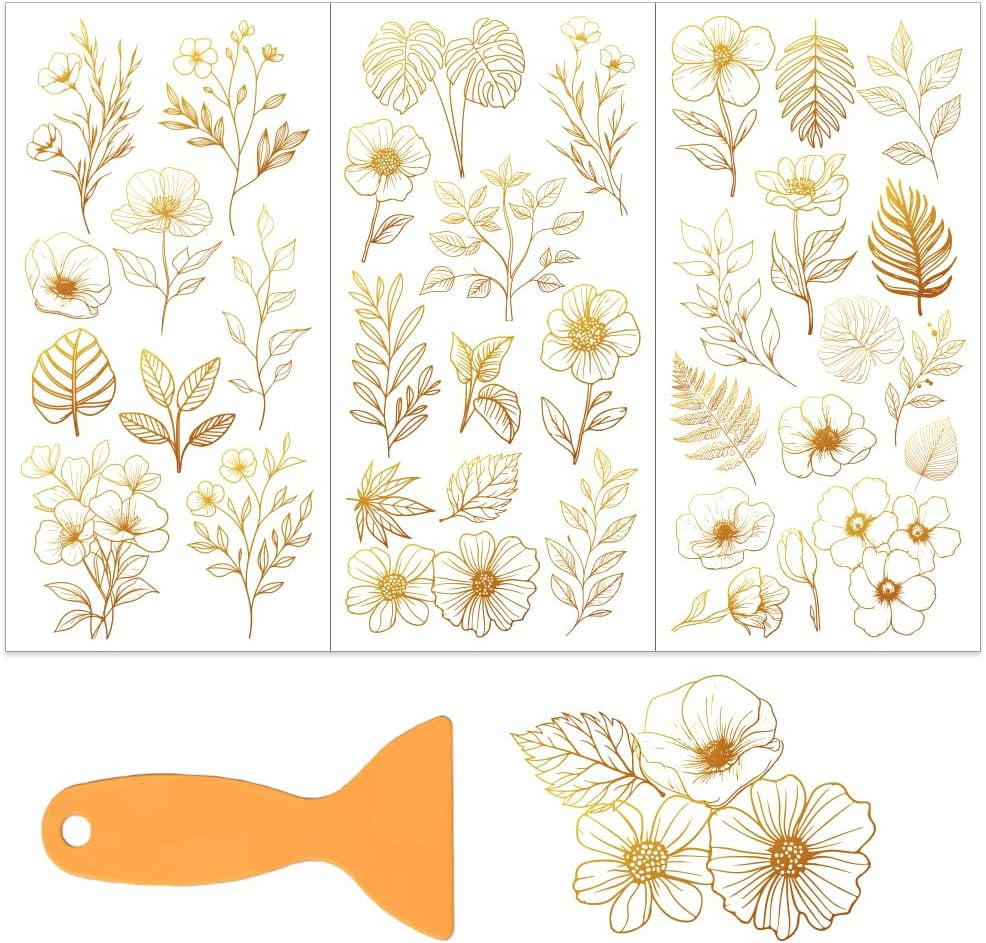 3pcs/Set Golden Flowers Leaves Rub on Transfers for Furniture Crafts ...