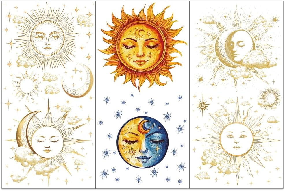 3pcs/Set Golden Sun Moon Rub on Transfers for Furniture and Crafts 6x12 ...