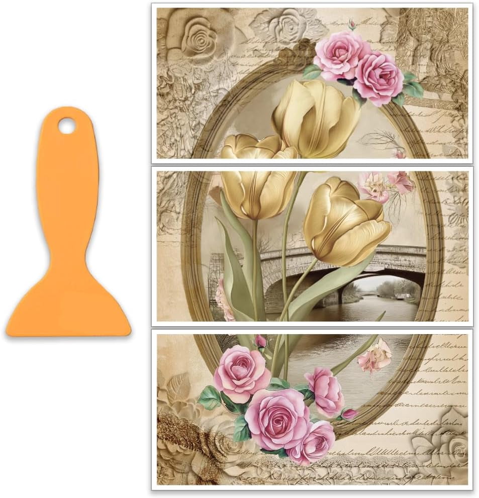 3pcs/Set Golden Tulips Rub on Transfers for Furniture and Crafts 12x6 ...
